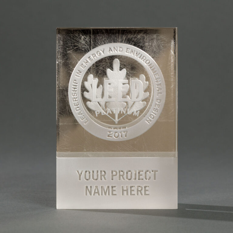 Mirrored Platinum Leaf Crystal Dedication Plaque – Green Plaque