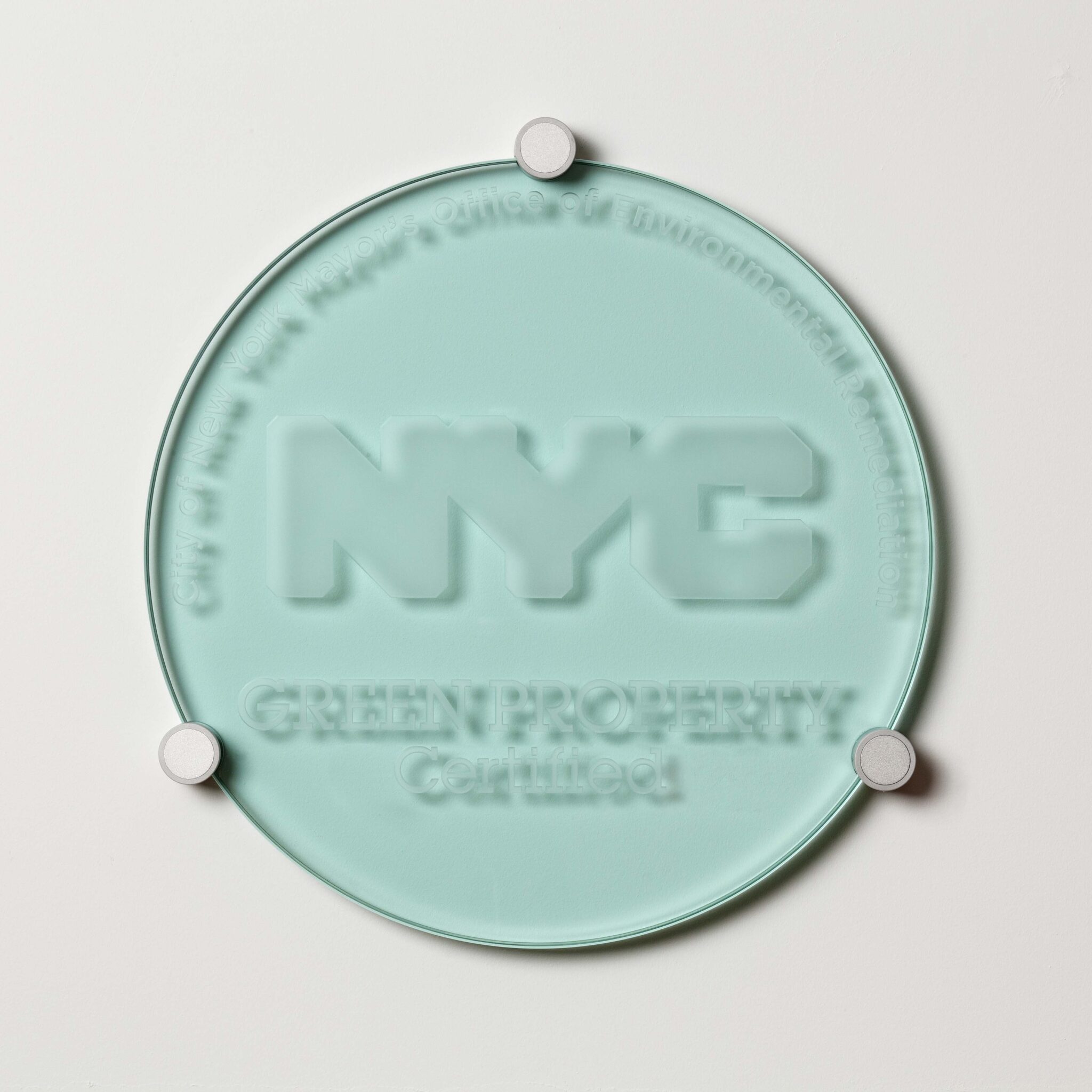 NYC Plaque – Clear Sand Blasted Glass – Green Plaque