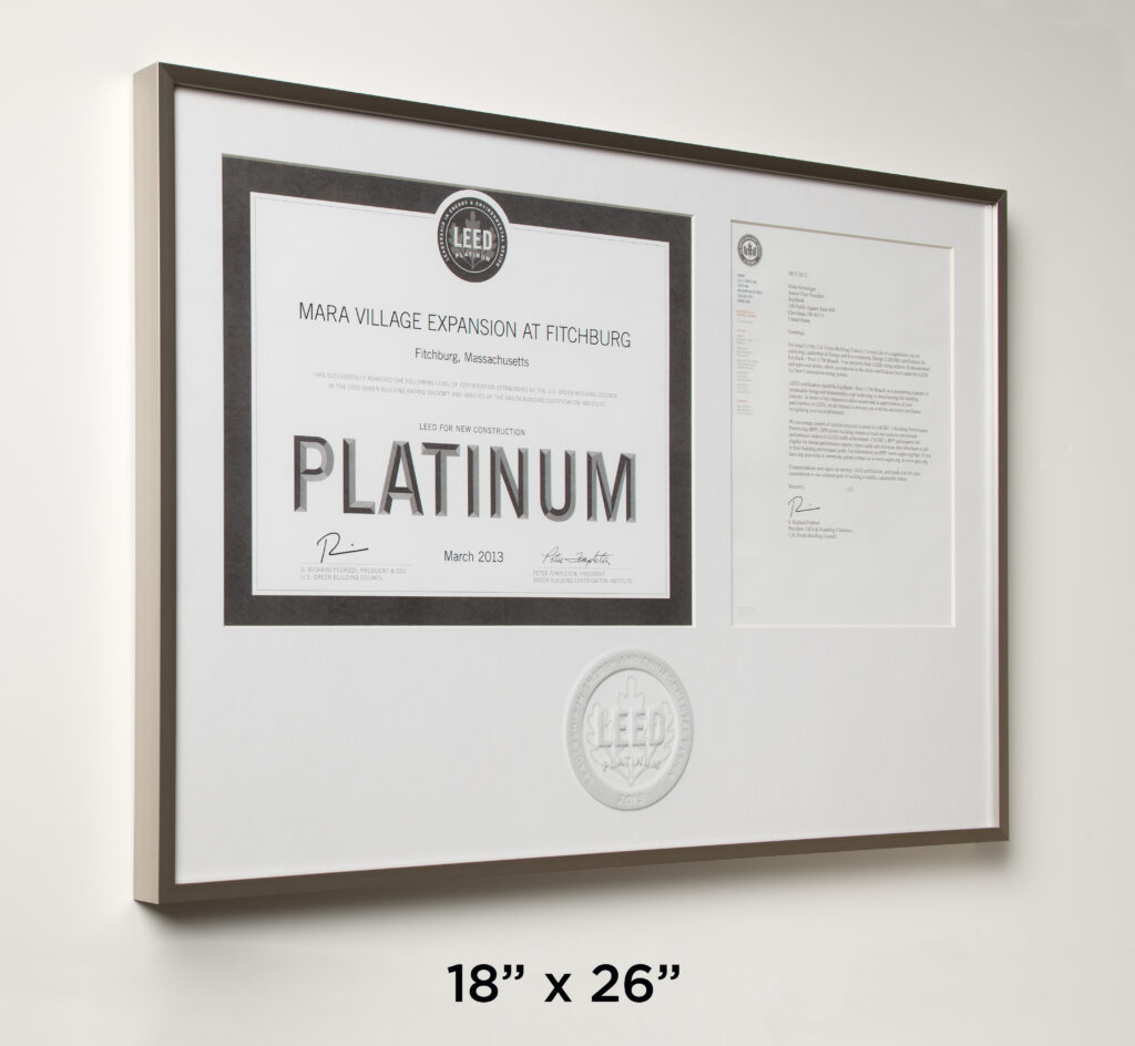 LEED Certificate & Letter in Aluminum Frame – Green Plaque