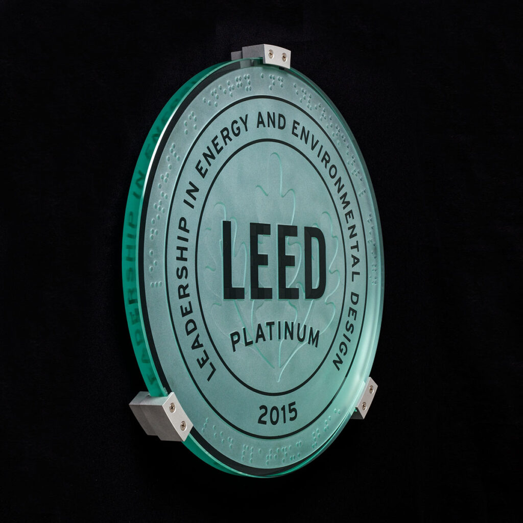 Braille LEED Glass Plaque – Green Plaque