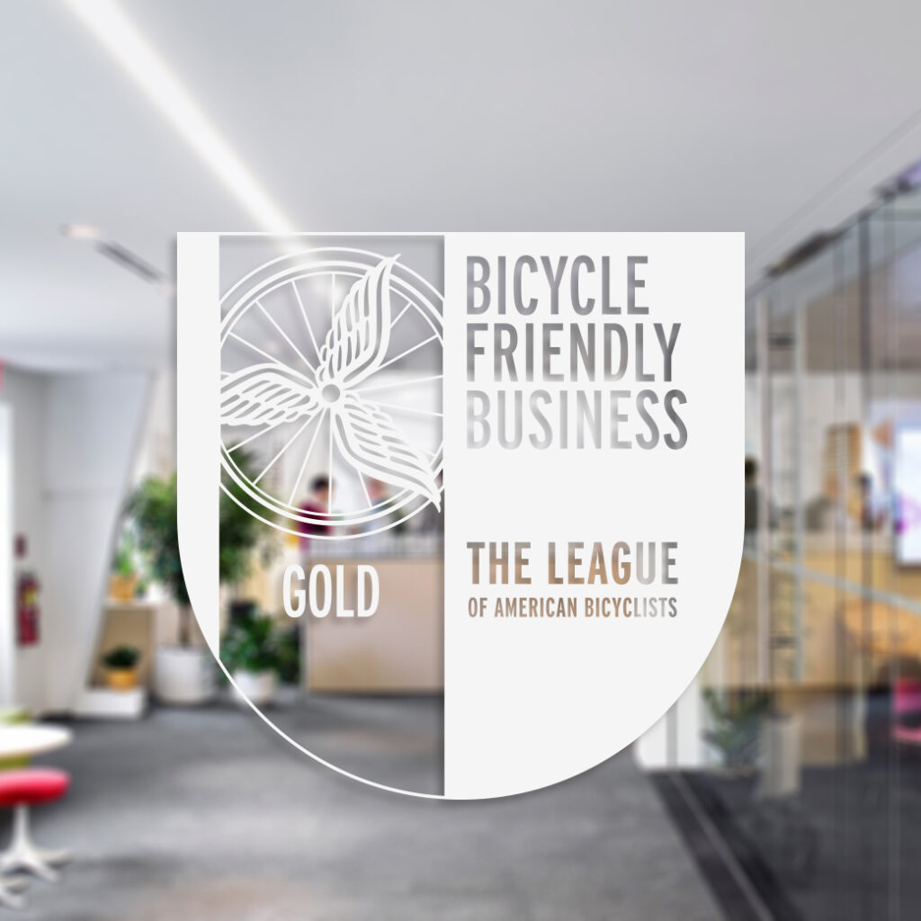 BICYCLE FRIENDLY AMERICA -WHITE TRANSLUCENT STICKER – Green Plaque