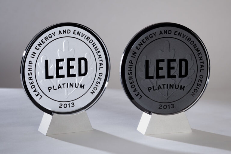 7″ Black Painted Glass LEED Plaque with Aluminum Stand – Green Plaque